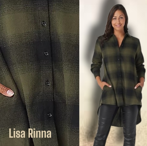 Lisa Rinna Collection | Tops | Lisa Rinna Black And Olive Green Plaid ...